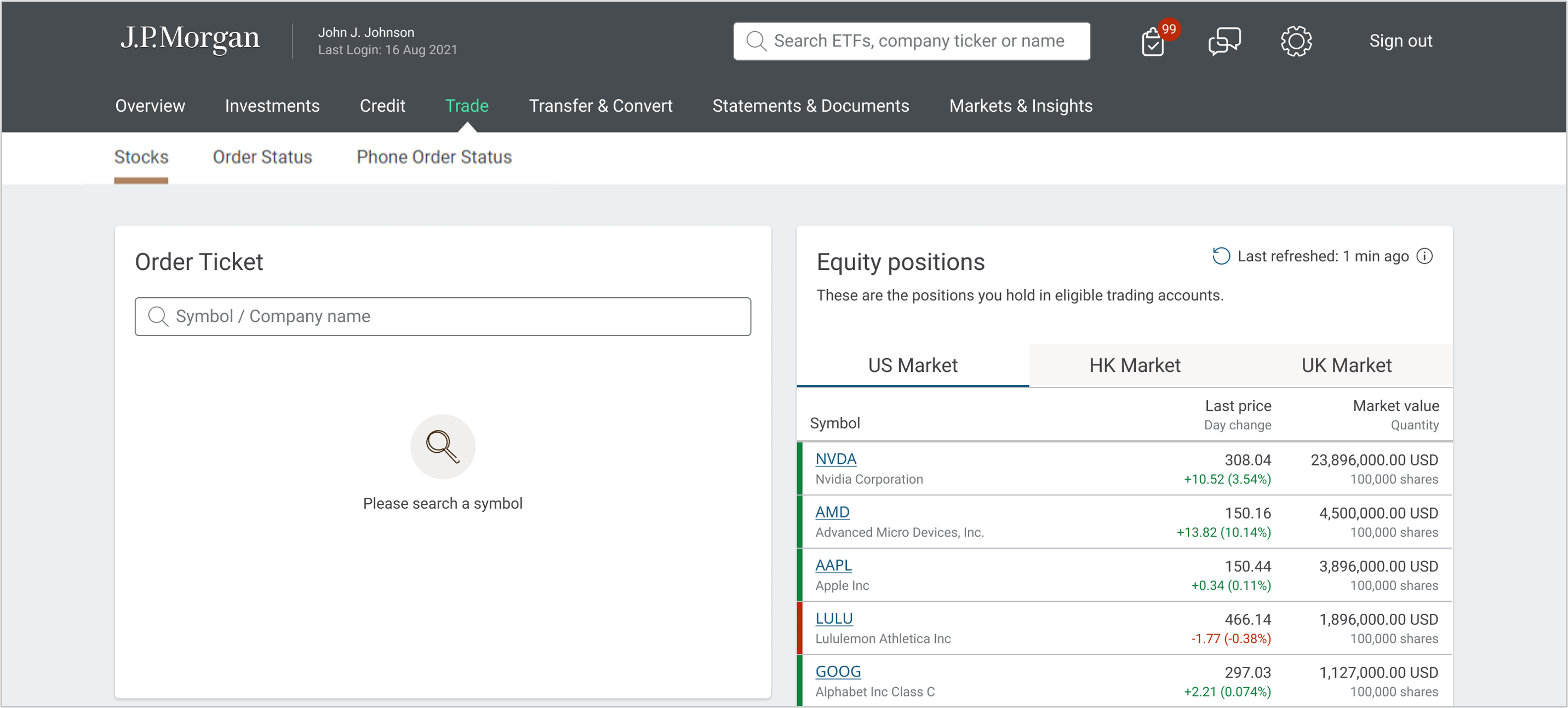 Execute trades online | J.P. Morgan Private Bank EMEA