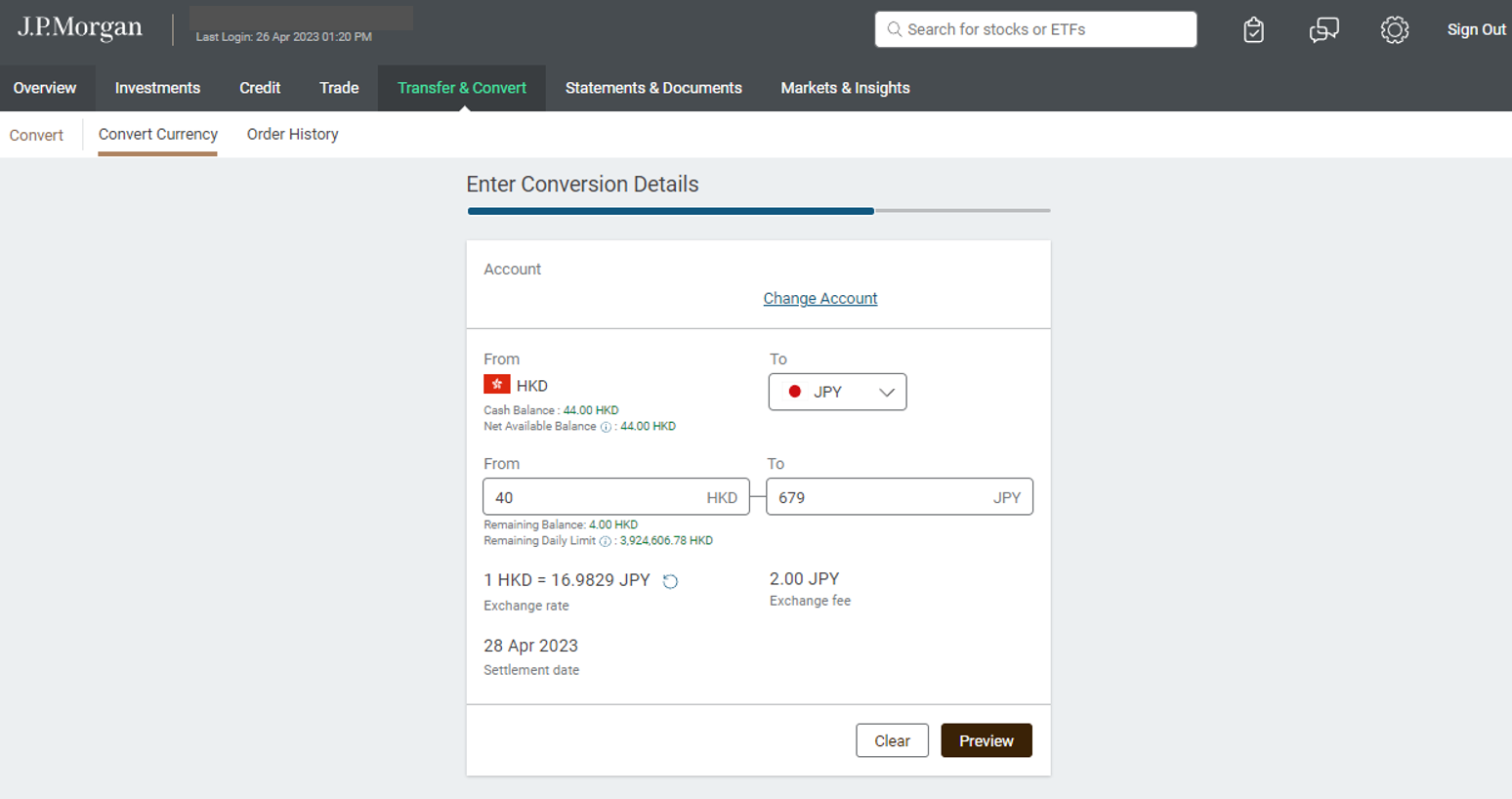 Convert currency online | J.P. Morgan Private Bank EMEA